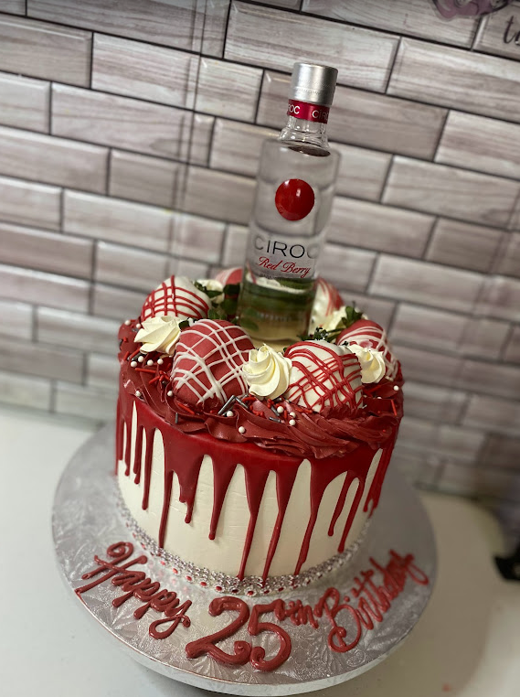Alcohol Decorated Single Tier Cake | Mouthful of Cakes