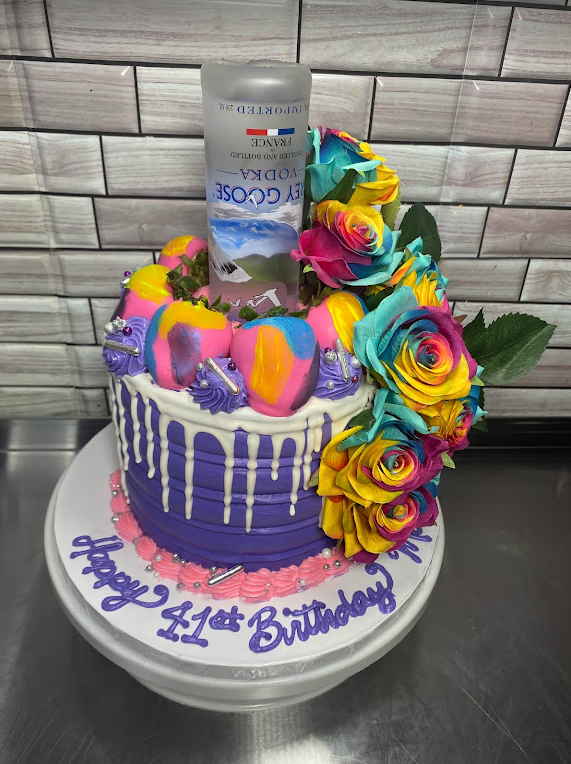 Alcohol Decorated Single Tier Cake | Mouthful of Cakes
